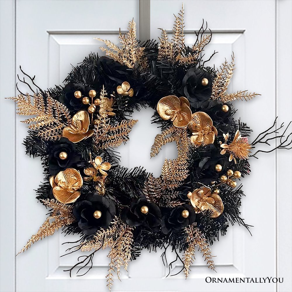 Black and Bronze Elegantly Goth 20" Wreath | OrnamentallyYou