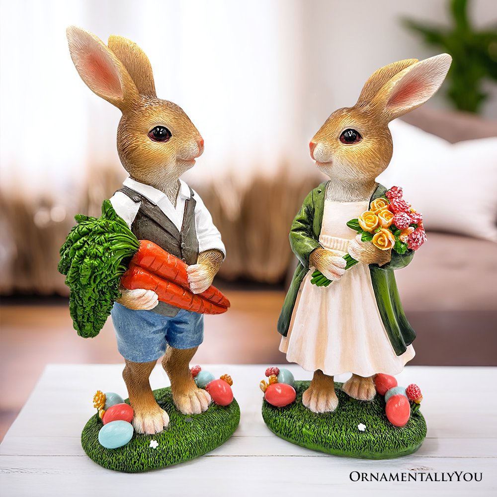 Harvest and Bloom Country Bunny Pair Figurine | OrnamentallyYou
