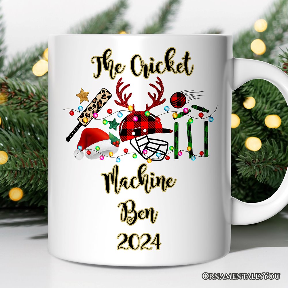 Personalized Mug Cricket Buffalo Plaid Christmas | OrnamentallyYou