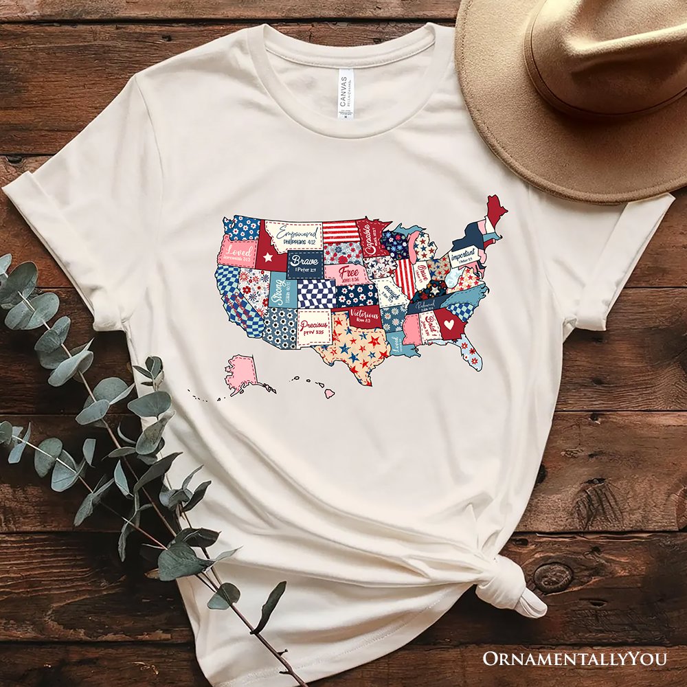 Patriotic Patchwork USA T-Shirt, Quilted Map Tee | OrnamentallyYou