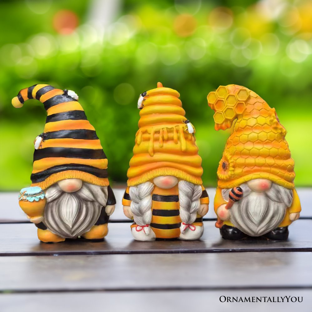 Buzzy Trio Set of Three Bumble Bee Gnome Figurines | OrnamentallyYou
