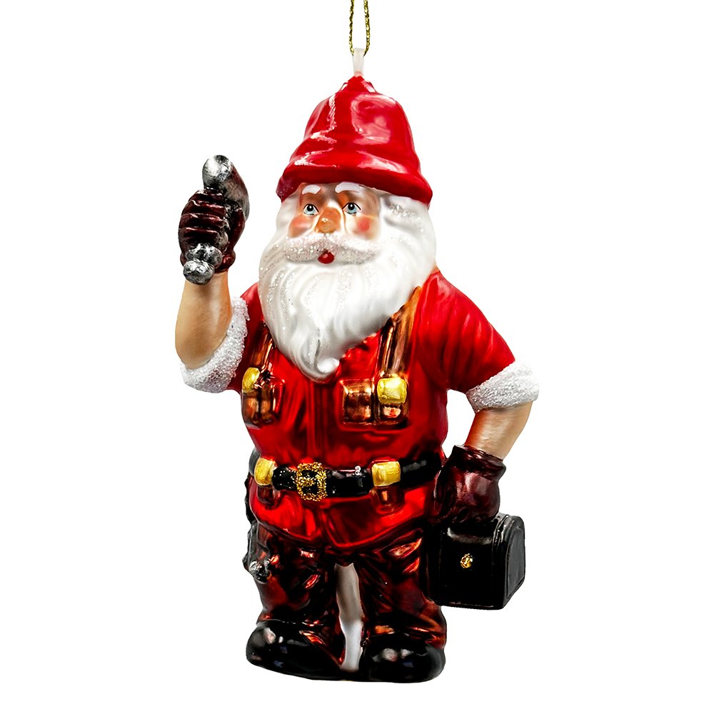 Handyman Santa Glass Ornament, Skilled Builder | OrnamentallyYou