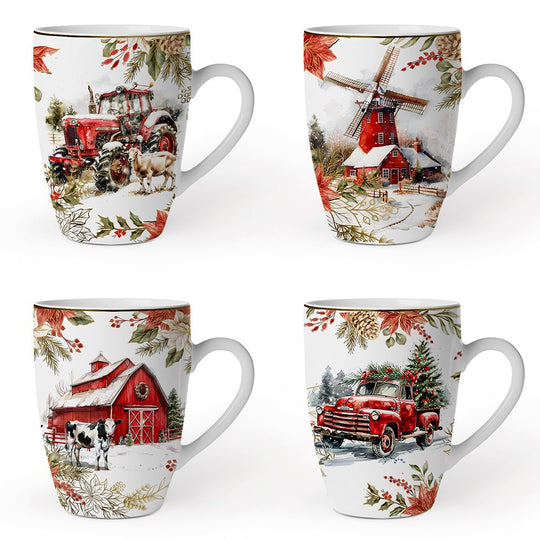 Fancy Farmhouse Holiday Set of 4 Ceramic Mugs | OrnamentallyYou