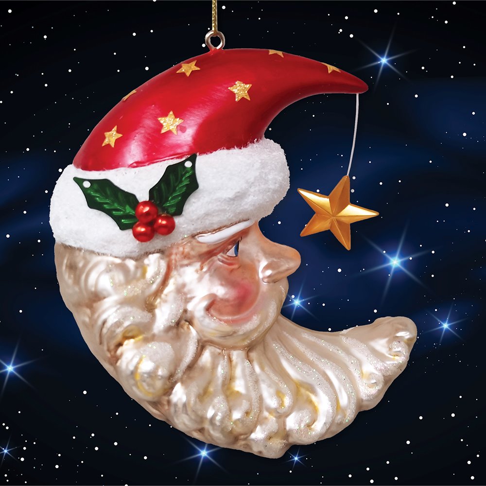 Celestial Crescent Moon Santa Glass Ornament | OrnamentallyYou