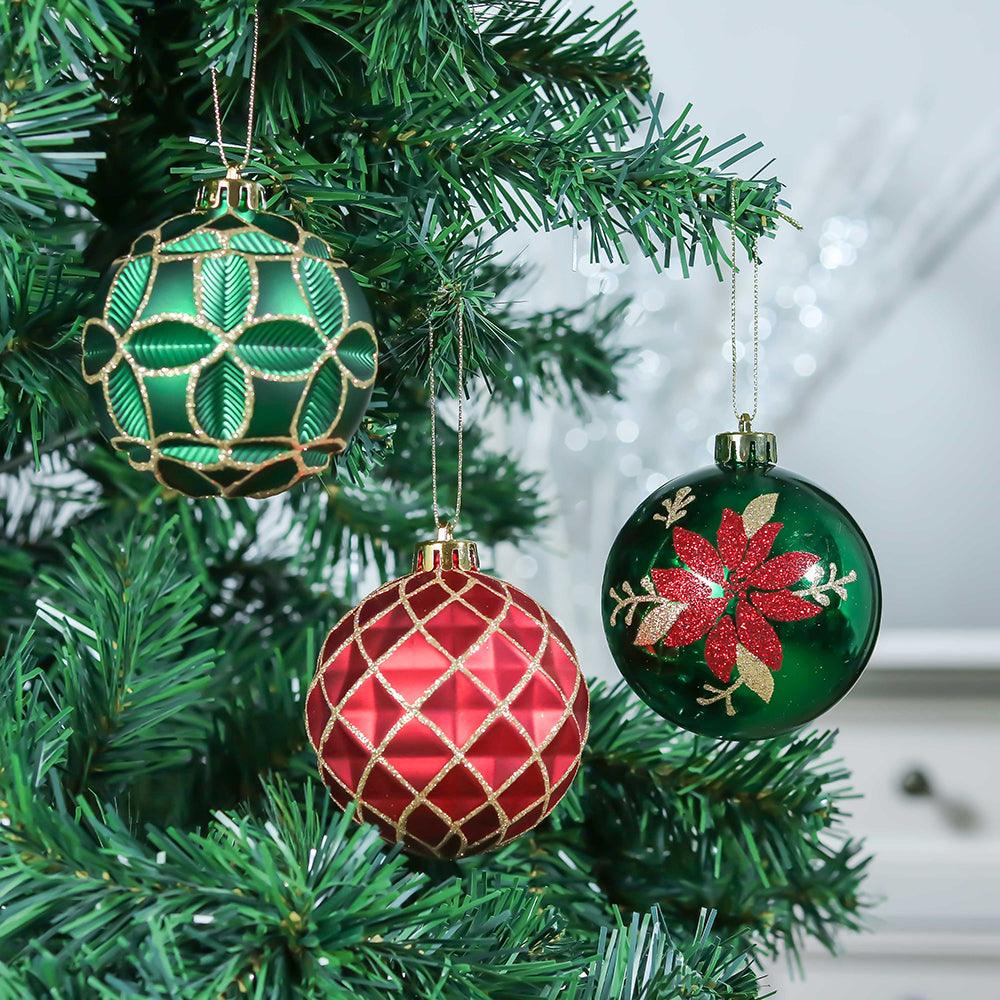 Red Green and Gold Majestic Christmas Ornament Bundle Set, 16 Baubles ...
